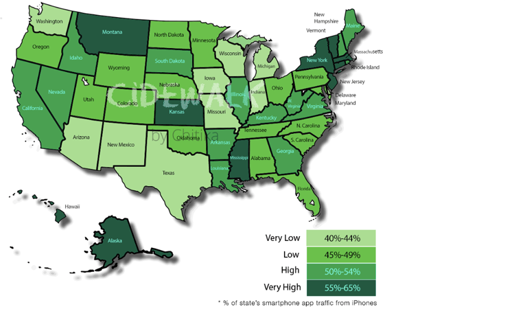 Map of the day: iPhone usage, state by state | Fortune
