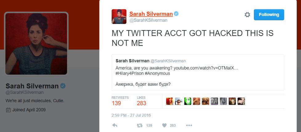Sarah Silverman's Hacked Twitter Account Just Attacked Hillary Clinton ...
