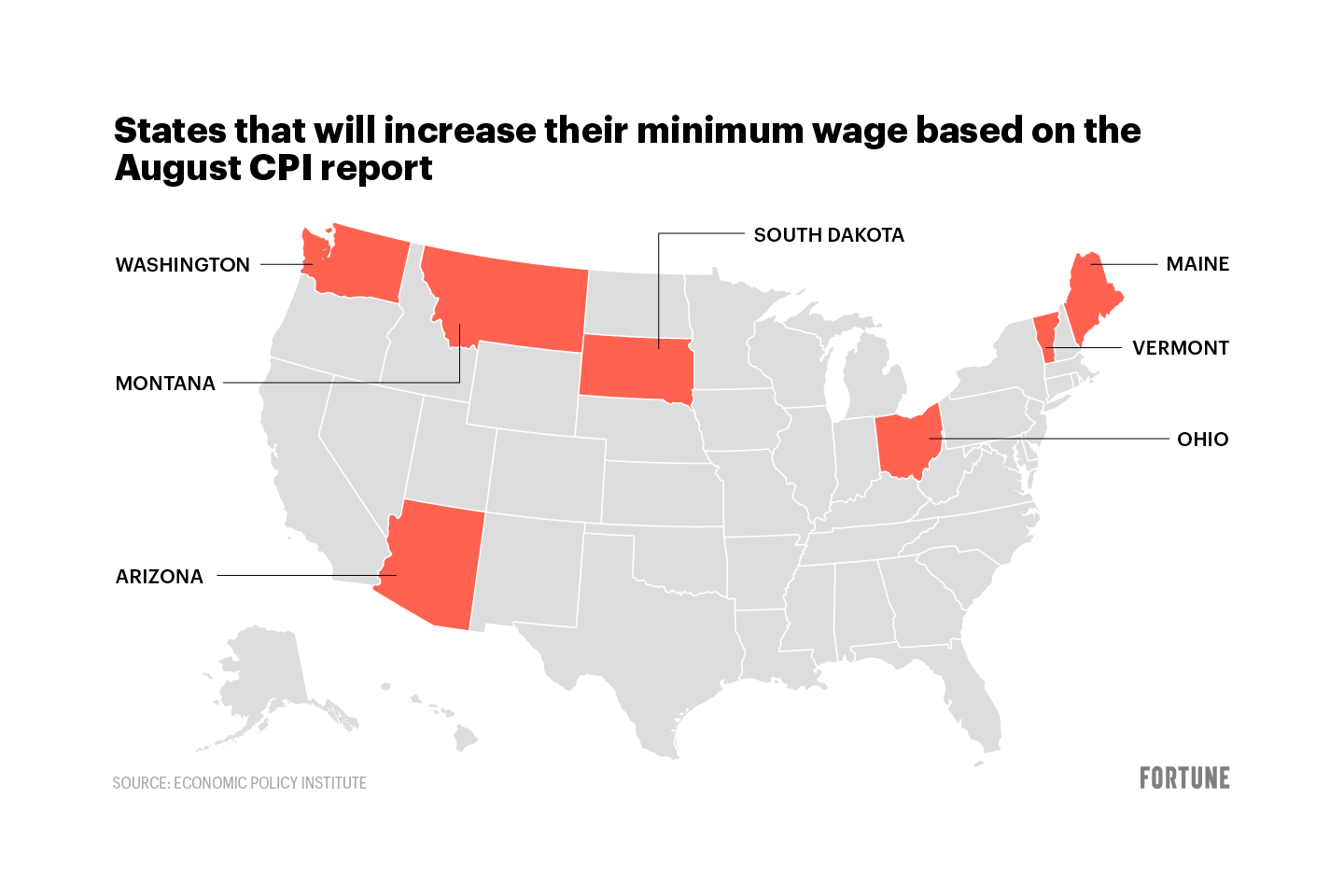 Here are the states raising their minimum wage based on today's CPI ...